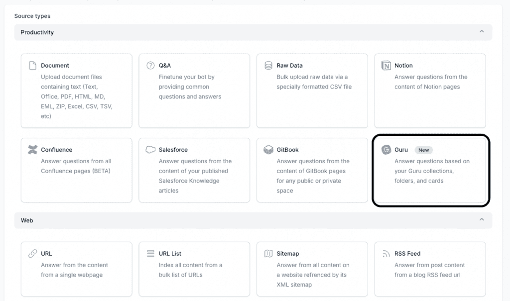 Training a Chatbot from Guru - DocsBot AI